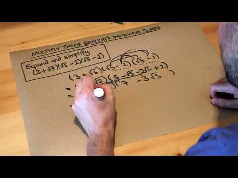 Multiple three brackets involving surds.