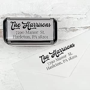 Self Inking Modern Address Stamps | Custom Return Address Stamper (Antique Script, Medium)