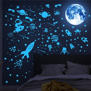 [Hot Item] China Factory Sticker Custom Wall Decoration Adhesive Luminous Stickers Set 3D Moon Stars PVC Wall Stickers